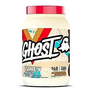 GHOST WHEY Protein Powder, Peanut Butter Cereal Milk - 2lb, 26g of Protein - Whey Protein Blend - ­Post Workout Fitness & Nutrition Shakes, Smoothies, Baking & Cooking - Soy & Gluten-Free