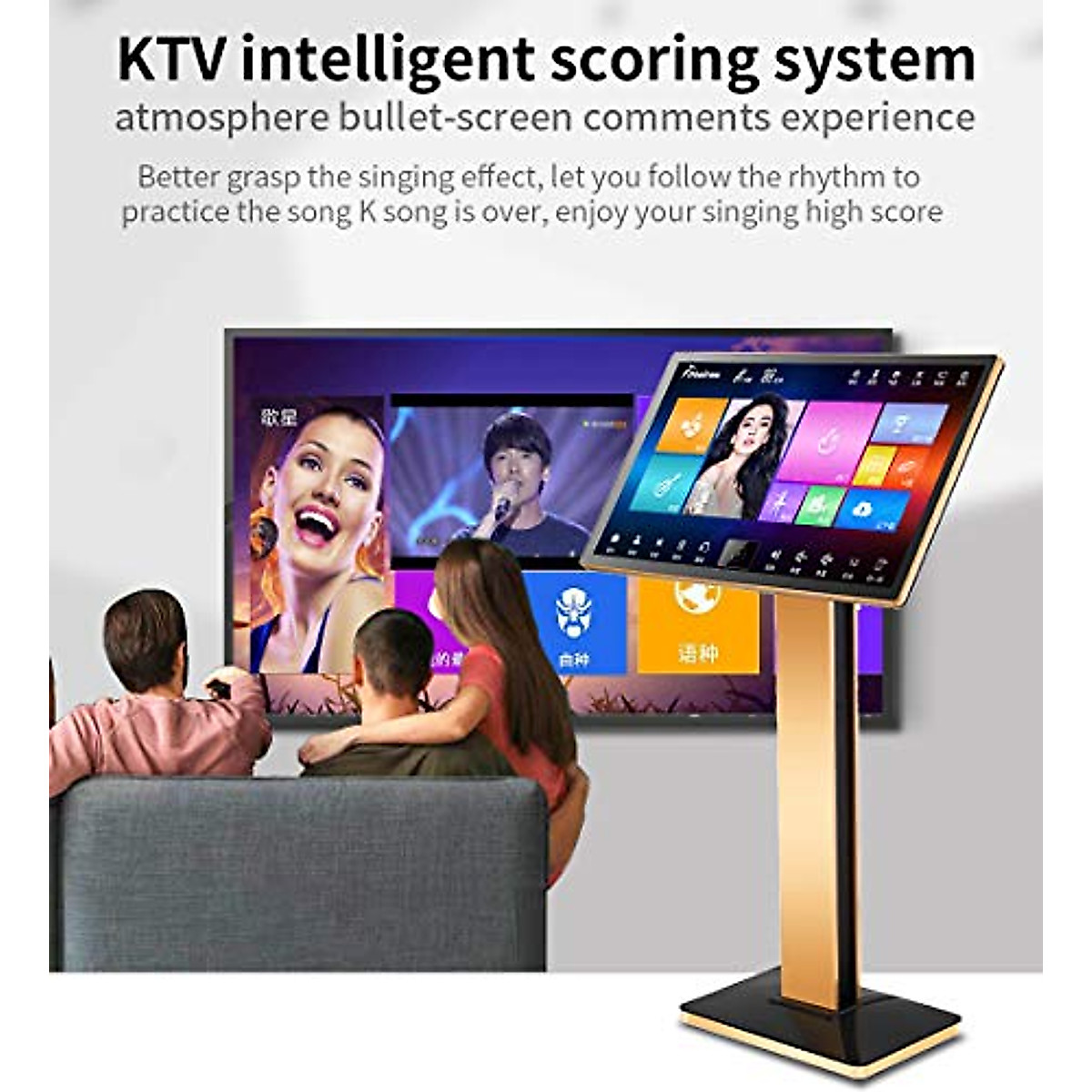 DIANXUN Karaoke Player with Wireless Microphone, 22'' Capacitive Touch Screen Intelligent Voice Keying Machine Real-time Score, Professional Karaoke System fit for KTV Bar Home Party