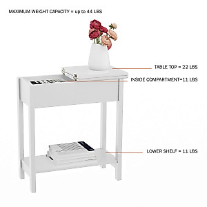 Lavish Home Flip Top Console Table – Set of 2 White End Tables with Hidden Hinged Storage Compartment and Lower Shelf for Living Room or Bedroom