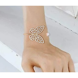 ELABEST Glitter Crystal Bracelet Rhinestone Bracelet Gold Dainty Hollow Bangle Wedding Bridal Bridesmaid Bracelet Jewelry for Women (White Butterfly)