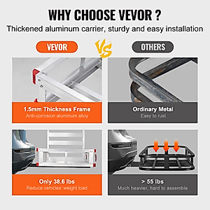 VEVOR 50 x 29.5 x 8.7 in Hitch Cargo Carrier, 500lb Capacity Trailer Hitch Mount Aluminum Cargo Basket with Folding Ramp, Luggage Carrier Rack Fits 2" Hitch Receiver for SUV Truck Pickup Camping