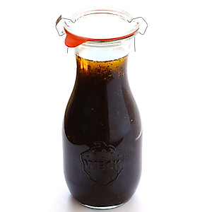 Weck Juice Jar - 35.9 fl oz. Transparent Glass Weck Jars - Eco-Friendly Milk Jar - 1L Juice Carafe Suitable for Juice Milk Water and Wine with Cork Lids and Keep Fresh Covers (1 Set)