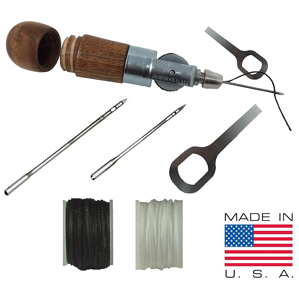 Repair Stitch Tool | Sewing Awl for Bounce Houses, Inflatables, Tarps, Leather, Thick Fabric, Shoes, Bags, Belt, Upholstery Repair Kit & Crafts Leather Stitching - MADE IN USA – PROFESSIONAL HEAVY DUT