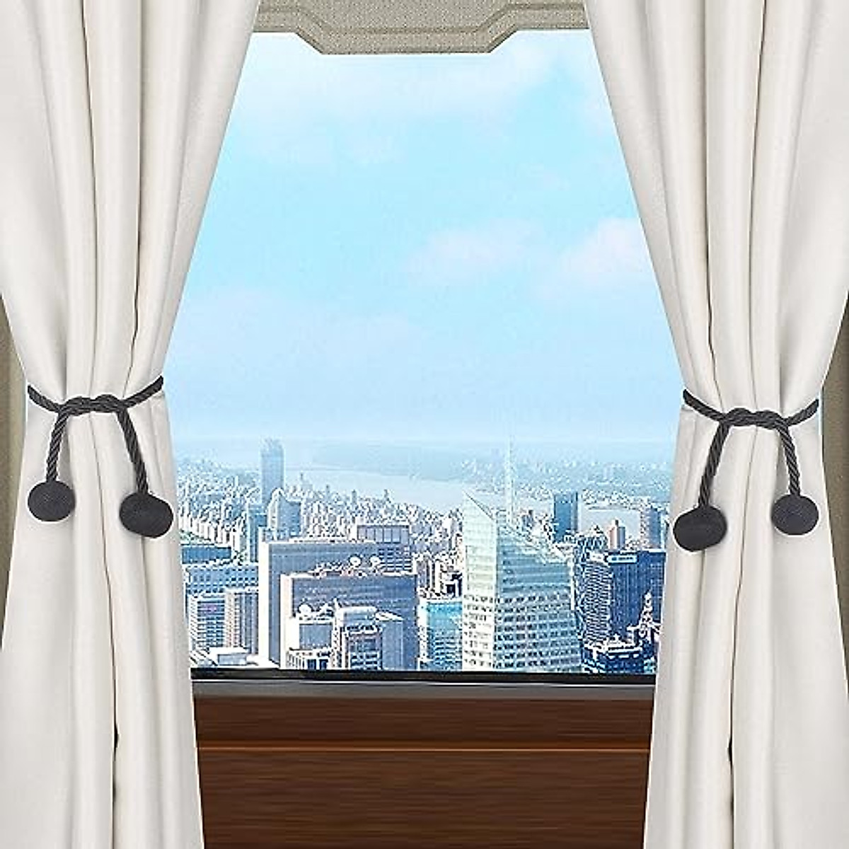 Groleca 4 Pack Magnetic Curtain Tiebacks Curtain Holdbacks Curtain Ties Outdoor Curtain Tiebacks Modern Rope Tiebacks Drapery Holdbacks Tie Backs for Curtains (Black, 4)