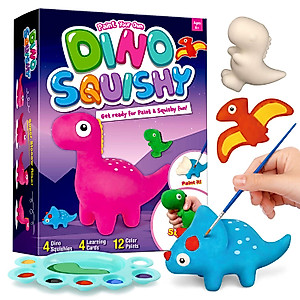 XX Dino Squishy Painting Kit Paint 4 Large Dino Squishies Color Your Own Squishy with Puffy Paint Make Your Own, DIY Squishies Kit, Dinosaur Toys - Arts and Crafts Gifts for Kids, Boys & Girls