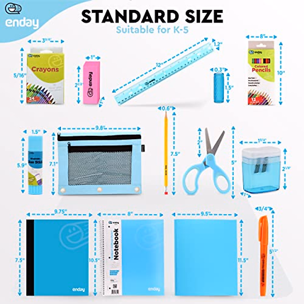 Enday Back to School Supplies for Kids, Blue School Supply Box Grades K-5, Premium Quality Kids School Supplies Kit, Kindergarten School Supplies for Girls and Boys, 71 Piece Set