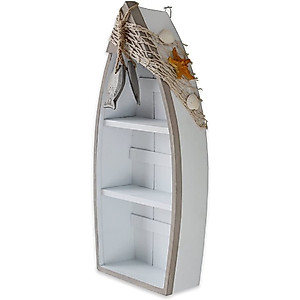 Linfevisi Wood Boat Shelf Decor Beach Theme Standing Boat Shelf Wooden Boat Decor Boat Book Shelf Nautical Decor Standing Boat Display with Net Starfish Seashell Accent Home Decor for Bathroom 16.5"