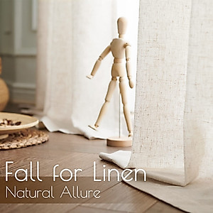 JINCHAN Linen Curtains for Living Room Beige Grommet Top Window Treatment Set for Bedroom 2 Panels 96 inches Long Crude