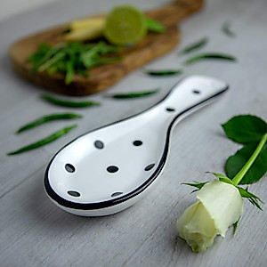 City to Cottage® White and Black Polka Dot Handmade Hand Painted Ceramic Kitchen Cooking Spoon Rest | Utensil Holder