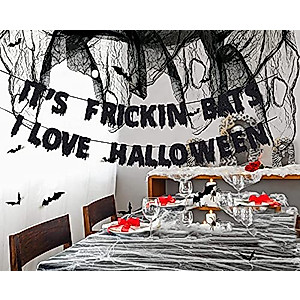 Halloween Horror Decor Its Frickin Bats I Love Halloween Banner Black Creepy Cloth Gauze Fabric 3D PVC Bat for Halloween Home Wall Scary Party Decoration