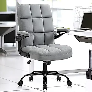SEATZONE Office Desk Chairs with Wheels Comfortable Office Chair Ergonomic Flip-up Armrest Adjustable Computer Desk Chair Backward Tilt, Gray