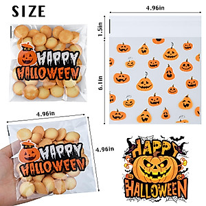 FamEaze Halloween Cellophane Bags, 100 PCS Halloween Cellophane Treat Bags Self Adhesive Clear Cookie and Candy Bags for Halloween Party Favors Supplies, 5 * 5 Inches (4 Style)