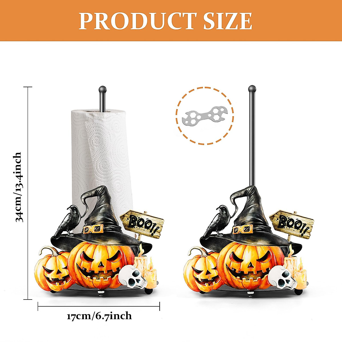 13.4inches Halloween Paper Towel Holder Kitchen Decor Metal Paper Towel Stand Halloween Kitchen Decorations Accessories for Home,Table Countertop(Tissue Paper not Included)