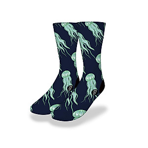 Savvy Sox Jellyfish All Over 55 Socks - Polyblend Fabric, Ribbed Cushioned Heel - One Size Fits All
