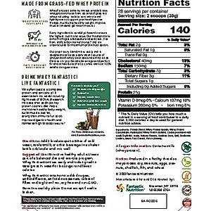 Whey Fantastic Chocolate - 100% Natural Grass Fed Whey Protein Powder - Unique 3-Whey Blend of Whey Isolate, Concentrate & Hydrolysate Provides 25g of Protein per Serving - 2.34lb-28 Servings