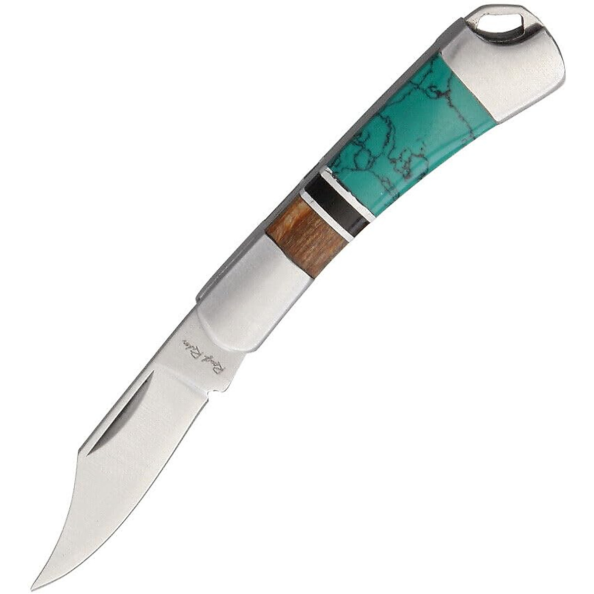 PIÑATAS OLE Mini Folder Turquoise & Wood Handle Folding Clip Blade Knife 1473 871373114737