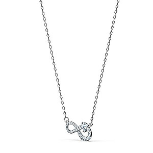 Swarovski Infinity Pendant Necklace with a White Crystal Heart Set on Crystal Pavé Infinity Symbol on a Rhodium Plated Chain