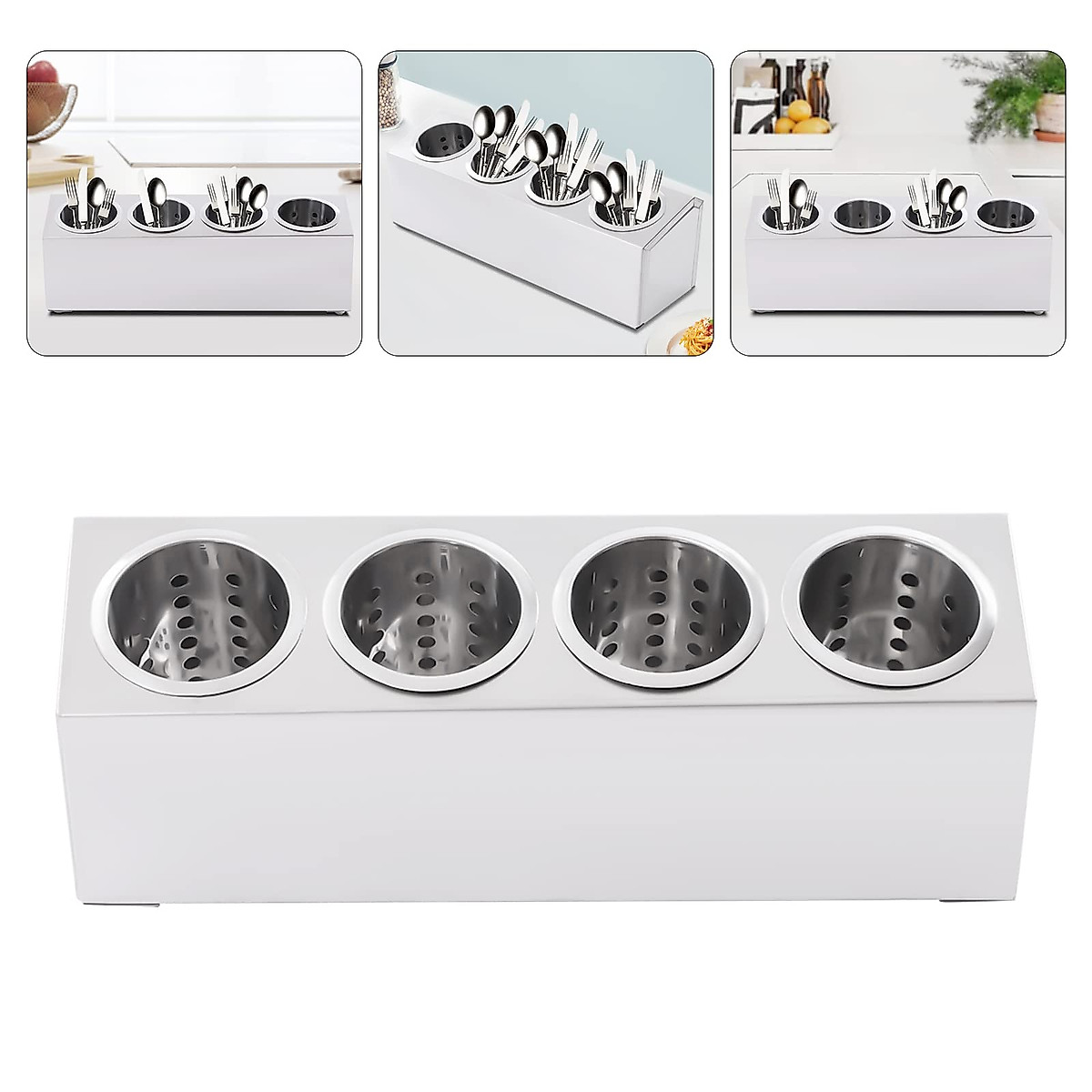 BILPIKOGoo Flatware Organizers 4-Hole Stainless Steel Cylinder Flatware Silverware Utensil Holder Organizer Canddy for Home,School, Restauran Use