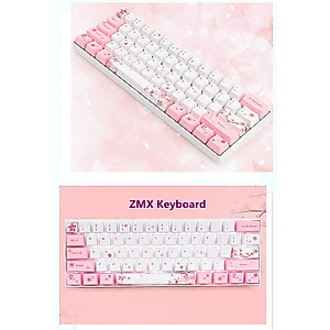 ZMX Cherry Blossom 61 Mechanical Keyboard,Hot Swappable 60％Compact Mechanical 5.0Bluetooth/Type-C Wired Dual-Mode RGB Backlit Dye-Sublimation PBT Keycap Gaming Keyboard(Black Switch, Pink)