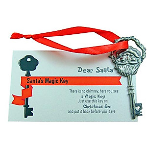 Santa Key for No Chimney Houses Magic Skeleton Keys with Santas Face, 2 Inches Long