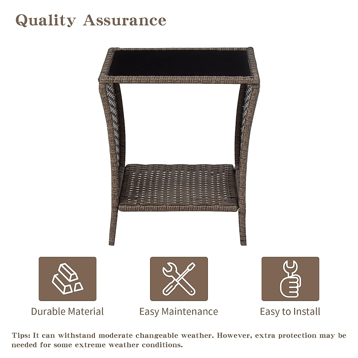 Elesuli Wicker Side Coffee Table Outdoor Side Tables Storage Bistro Table Patio Furniture Square End Tables Garden Table Brown