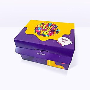 FETTIPOP Gift Box DIY (Premium Purple), Gift Box Exploding Confetti - Happy Birthday, Surprise Prank Box Pop Up 7.2x5.5x4.3 in.