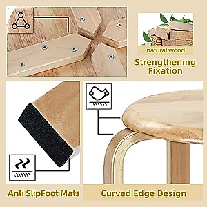 Yawinhe Wood Stools, Portable Barstools with Round Top, Anti-Slip Felt Pad, Stackable Stool Chairs, for Dinning, Living Room, Class Room, 11.8''Lx11.8''Wx16.53''H, Natural, 2-Pack, UDS001N-2