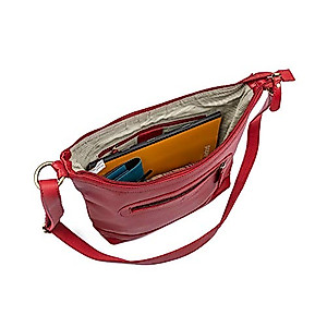Zinda Genuine Leathers Women's Handbag Hobo Top Zip Shoulder Sling Crossbody (Red)