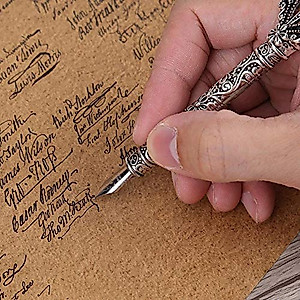 FTVOGUE English Calligraphy Retro Carved Feather Dip Quill Pen Writing Set Stationery Gift Box with 5 Nibs and 1 Ink Bottle(Black)