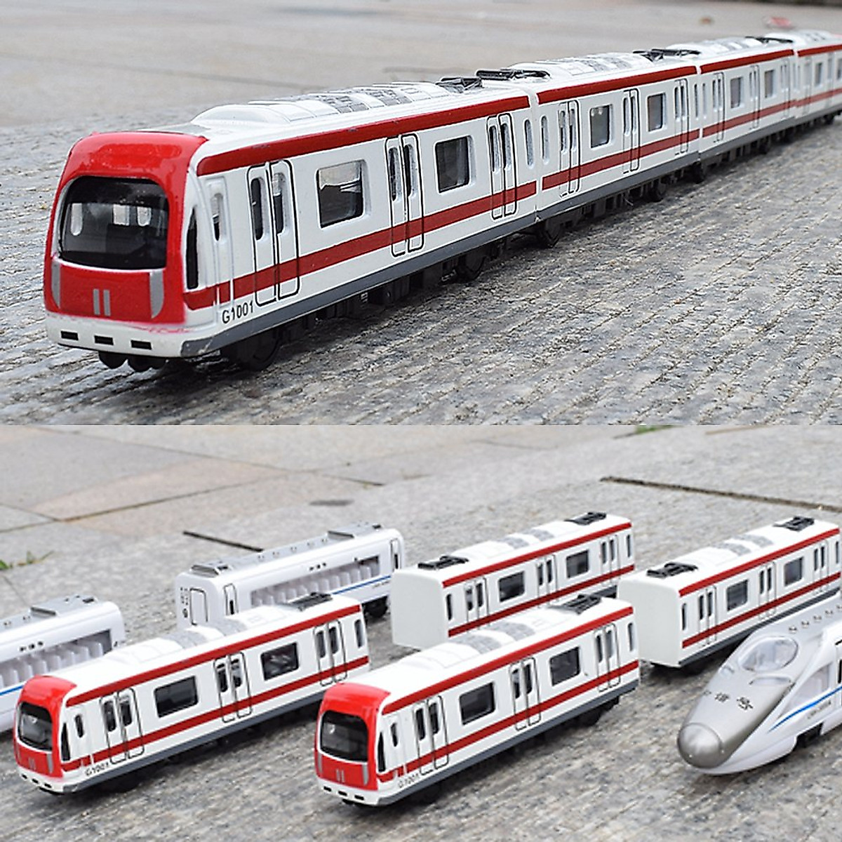 VANTIYAUS Train Model, 4pcs Car Set Alloy City Rail Subway Train Model,1/64 Scale Alloy Subway/Car Model, Red White