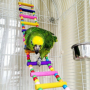LITTLEGRASS 12 Steps Bird Toys 31 inch Wood Bird Ladder, Step Parrot Ladder Swing Bridge,Bird Cage Accessories Decorative Flexible Cage Wooden Rainbow Toy Parakeet Birdcage Training