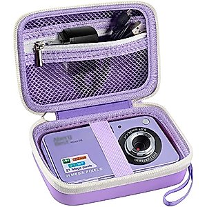 GWCASE Digital Camera Case Compatible with CAMKORY/for YISENCE/for VAHOIALD/for Kodak Pixpro/for Canon PowerShot ELPH 180 190/ for Sony DSCW800 DSCW830 Kids Camera with SD Card and Cable -Purple