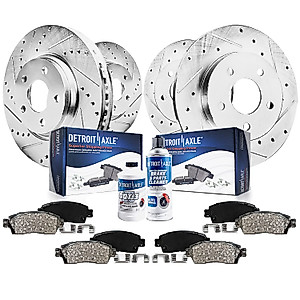 Detroit Axle - Brake Kit for Toyota Camry Avalon Lexus ES350 Drilled & Slotted Disc Brake Rotors Ceramic Brakes Pads Front and Rear Replacement 2008 2009 2010 2011