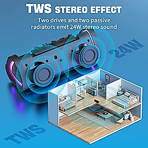 Vanzon Life Bluetooth Speakers V40 Portable Wireless Speaker V5.0 with 24W Loud Stereo Sound, TWS, 24H Playtime & IPX7 Waterproof, Suitable for Travel, Home&Outdoors Black