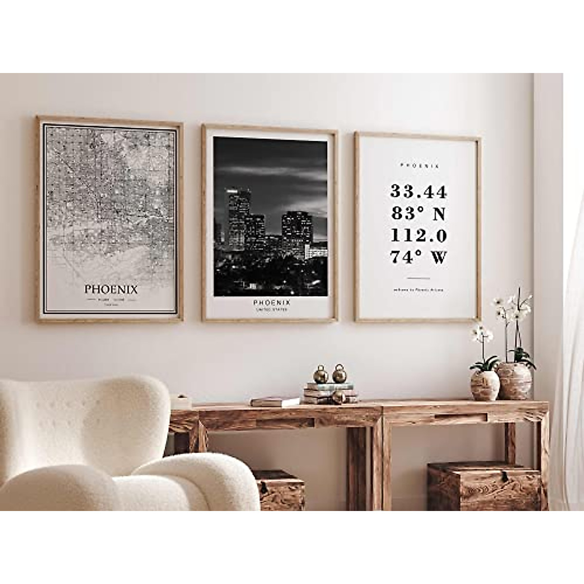 Dear Mapper Phoenix United States View Abstract Road Modern Map Art Minimalist Painting Black and White Canvas Line Art Print Poster Art Line Paintings Home Decor (Set of 3 Unframed) (16x24inch)