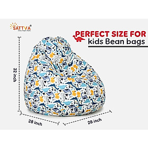 SATTVA Stuffed Animal Storage Bean Bag Chair for Kids, Zipper Storage Bean Bag for Organizing Stuffed Animals, Dinosaur Bean Bag Chair Cover, (No Beans)_White Dino Print