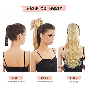 HEWEICSY Ponytail Extension,Hair Extension Ponytail 22" Long Claw Hair Extension Synthetic Curly Wavy Hairpieces Ponytail Clip in Ponytail Wig Daily Fluffy Pony Tail for Women,Black