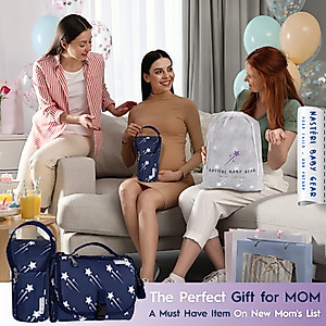 Nastéri Baby Gear Extra Large Portable Baby Changing Pad with Memory Foam Pillow & Insulated Bottle Bag – Waterproof Portable Baby Changing Station for Girls & Boys - Navy