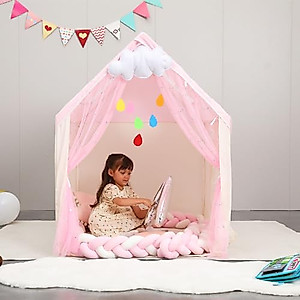 Annualring Play Tent Kids Playhouse,Little Teepee Tent with Felt Cloud Indoor Play House for Toddlers,Castle Tent for Girls Boys (Beige Pink)