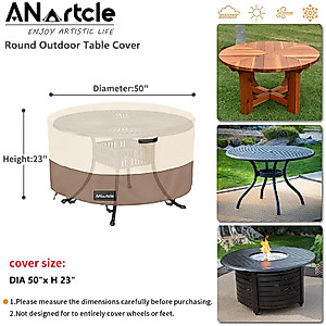 ANartcle Round Patio Table Covers 50inch,100% Waterproof 600D Heavy Duty Round PatioTable Cover,Round Patio Table Covers for Outdoor Furniture,50&quot; Dia x 23&quot; H,Beige&amp;Brown.