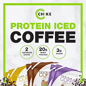Chike High Protein Iced Coffee Naturally Sweetened Sampler Pack, 20 G Protein, 2 Shots Espresso, Non-GMO, Keto Friendly and Gluten Free, 6 Single Serve Packets