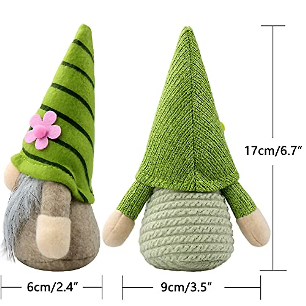 Gehydy Set of 2 Summer Gnomes Plush Flower Decoration Spring Gnome Gift Handmade Green Scandinavian Tomte Stuffed Farmhouse Decor for Home Kitchen Tiered Tray