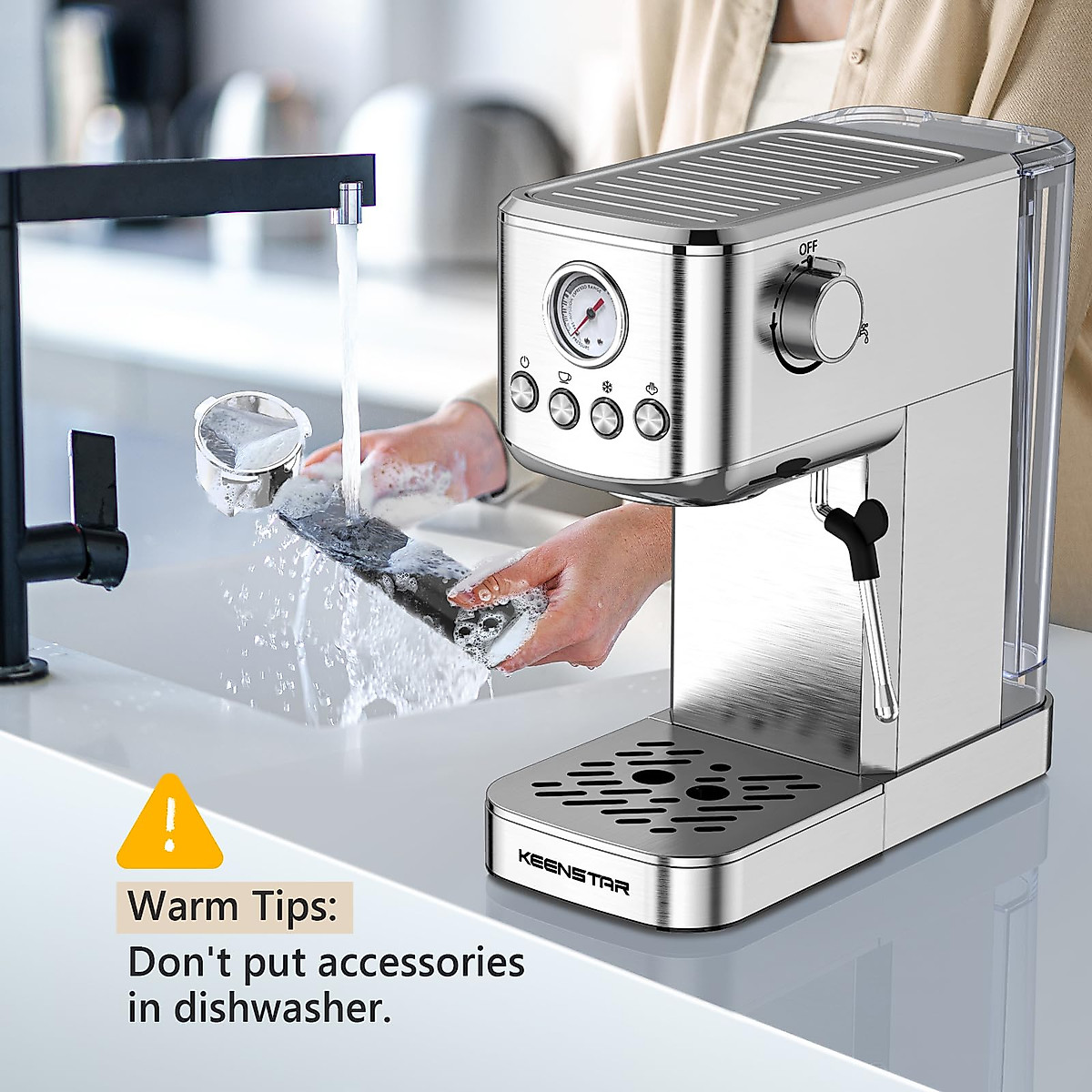 KEENSTAR Espresso Machine, 20 Bar Cold Brew Espresso Maker with Milk Frother Steam Wand, Latte Machine for Cappuccino, Latte, Gifts for Mother or Father