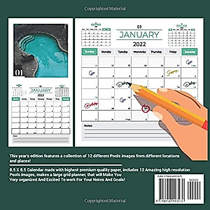 Pools 2022 Calendar: A Monthly and Weekly 12 Months Calendar 2022 With Pictures of the Pools For Office to Write in Appointment, Birthday, Events | Cute Gift Ideas For Men, Women, Girls, Boys in Bulk