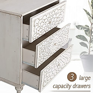 MAISON ARTS Dresser for Bedroom with 3 Drawers, Retro White Chest of Drawers Solid Wood Frame Farmhouse Accent Storage Cabinet for Bedroom Living Room Hallway Entryway Closet