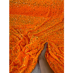 Sequin Velvet Fabric Soft Stretchy Cloth with Glittering Sequins Perfect for Dressmaking Costumes Upholstery and Christmas Decor 1 Yard of Spandex Fabric for Sewing and Crafts (Orange)