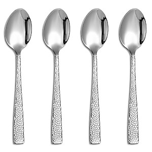 YUXIANLB 4 Pcs Hammered Dinner Spoons Set, Stainless Steel Teaspoons, Dessert Spoons with Squared Edge, Soup Spoons&Tablespoons for Home, Kitchen, Restaurant