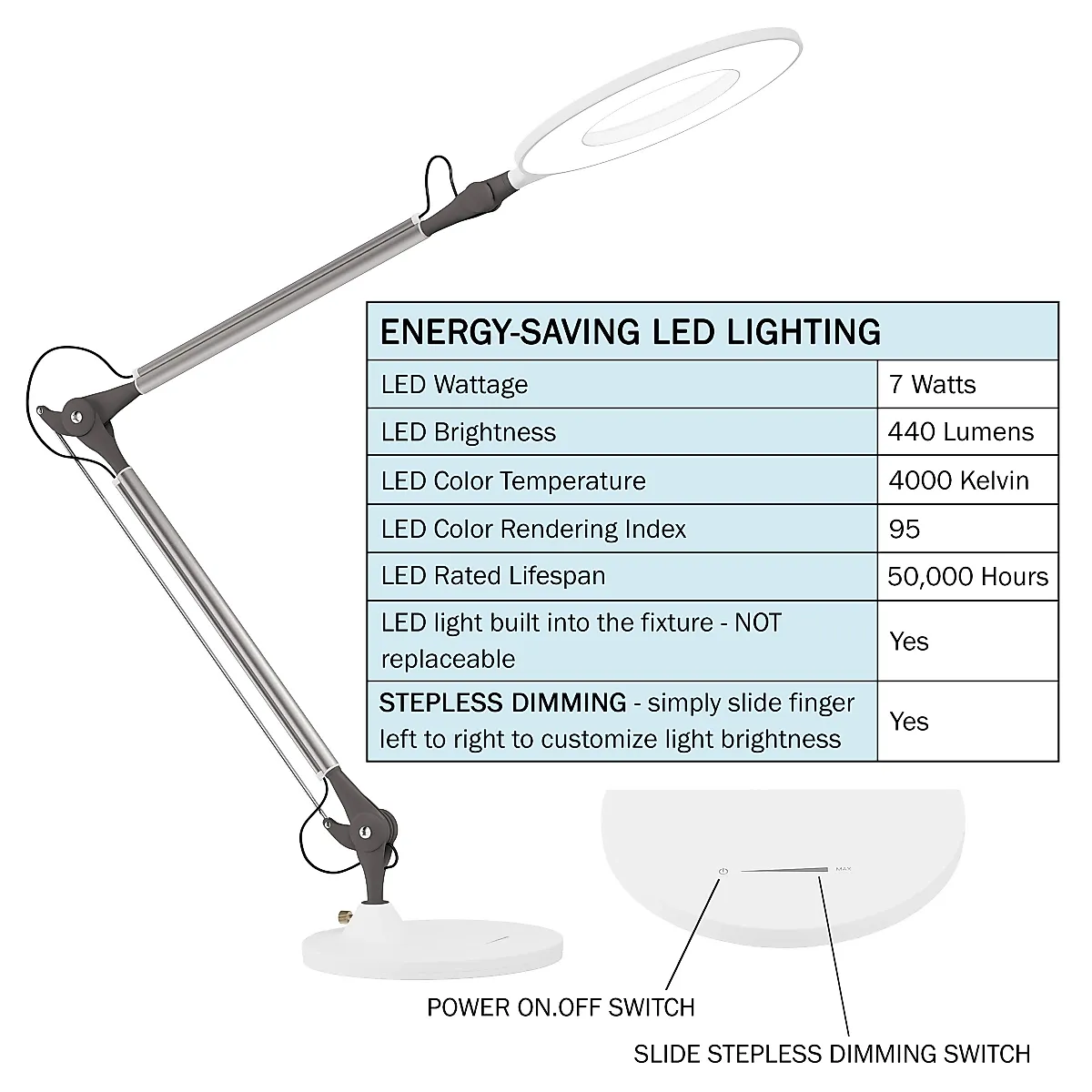 Lavish Home LED Desk Lamp - Swing Arm Architect Lamp - Adjustable Natural Sun Lighting for Home Office, Bedroom, or Dorm Room (White)