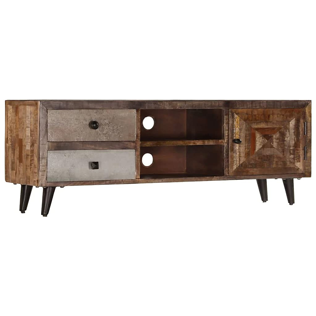 GaRcan TV Stand, TV Unit for Living Room Bedroom, Sideboard with Drawer, TV Console Entertainment Center, Industrial Style, Solid Mango Wood