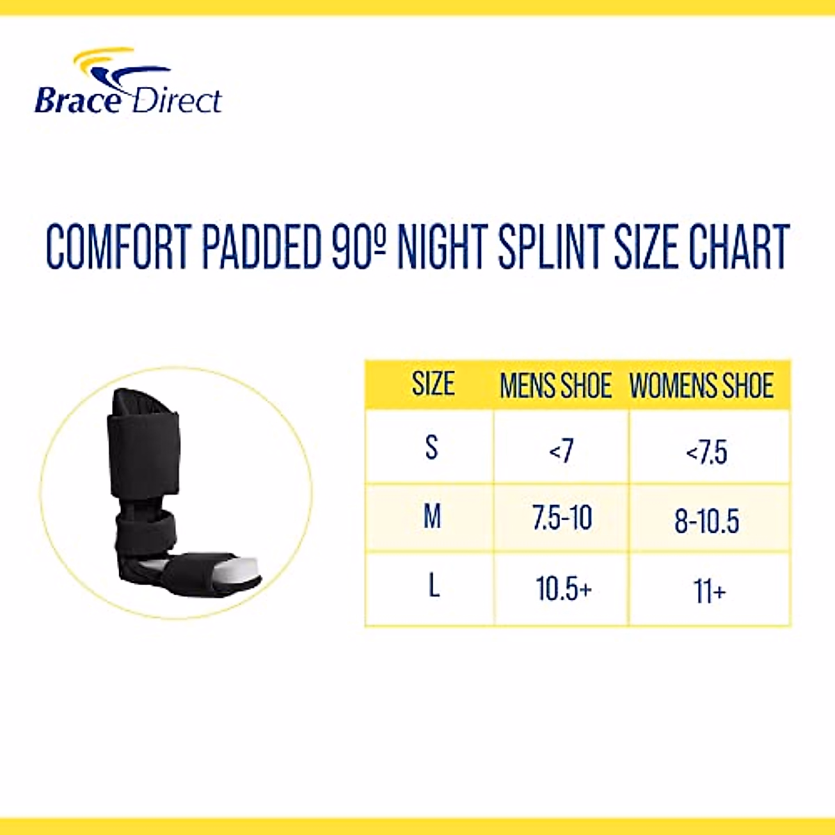 Brace Direct 90 Degree Comfort Padded Night Splint- Soft Sleeping Boot- Stretch for Plantar Fasciitis, Achilles Tendinitis and Heel Pain- Right or Left Foot- Men or Women